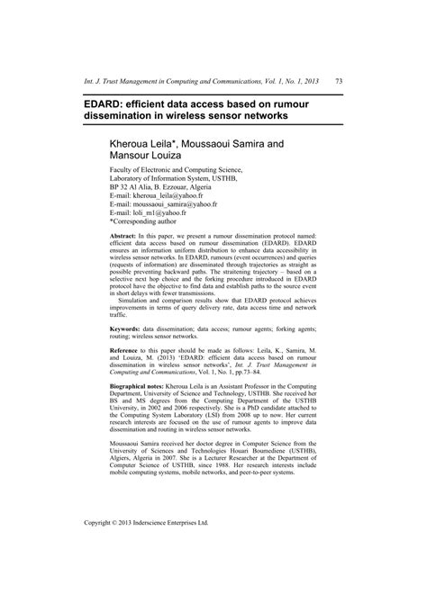 pdf edard efficient data access based on rumour dissemination in wireless sensor networks