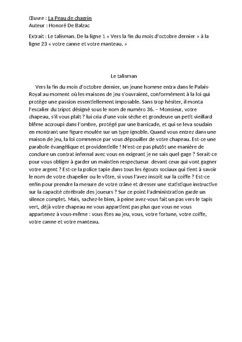 Textes oral bac choix final Copie 2 Œuvre La Peau de chagrin
