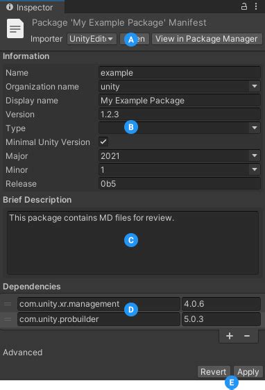 Unity Manual Package Manifest Window
