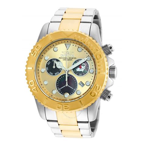 Invicta Pro Diver Chronograph Gold Dial Two Tone Men S Watch 20348