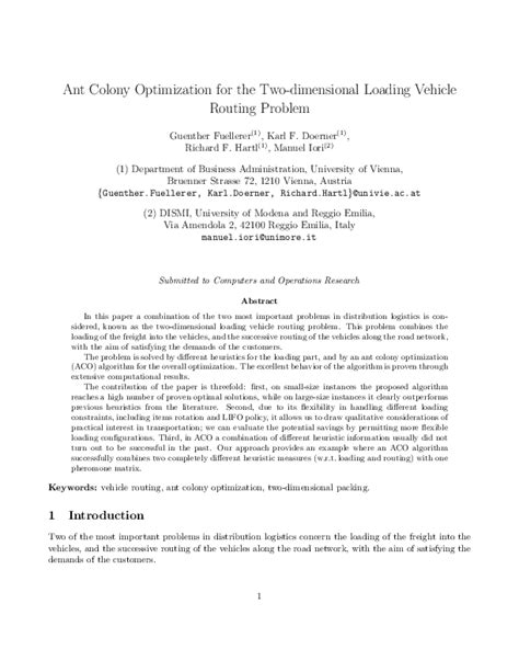 pdf ant colony optimization for the two dimensional loading vehicle routing problem richard
