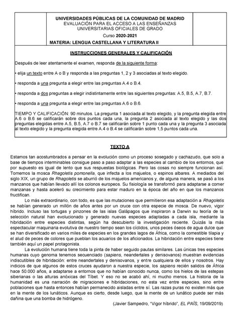 Lengua Castellana Y Literatura Modelo Evau Universidades