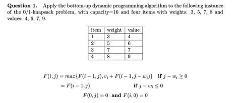 Solved Question Apply The Bottom Up Dynamic Programming Chegg