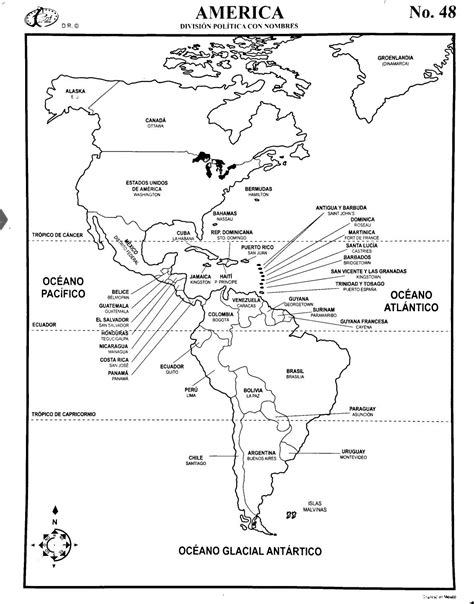 Mapa de América con nombres y división política Mapa de america Mapa