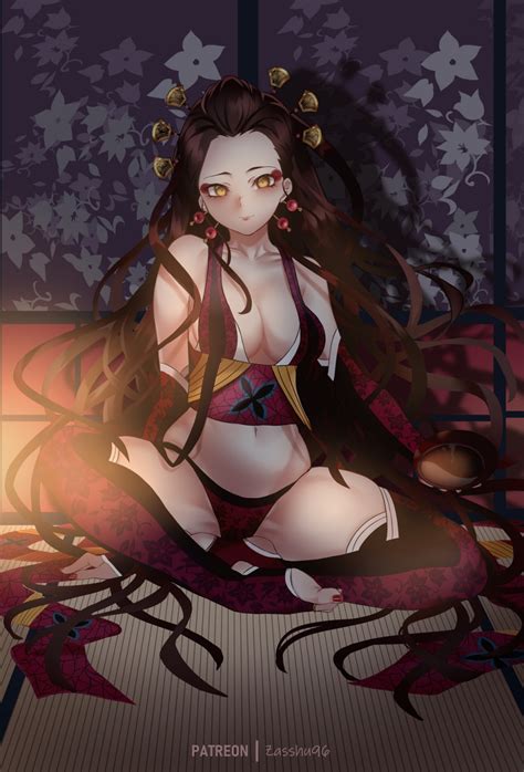Rule 34 Black Hair Cleavage Daki Kimetsu No Yaiba Dark Hair Demon Slayer Detailed Background
