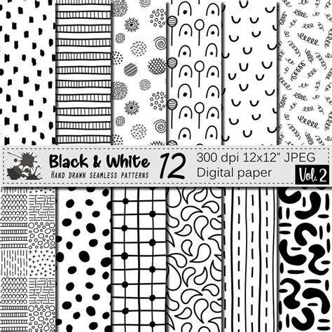 Zwart Wit Hand Getekende Naadloze Digitale Papier Trendy Zwart Wit