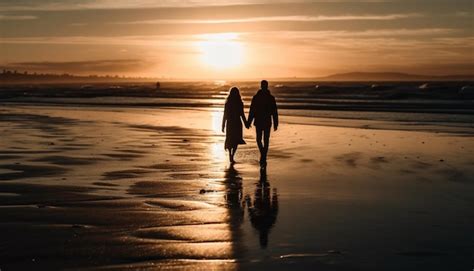 Deux personnes marchant sur le sable embrassant l amour généré par l IA