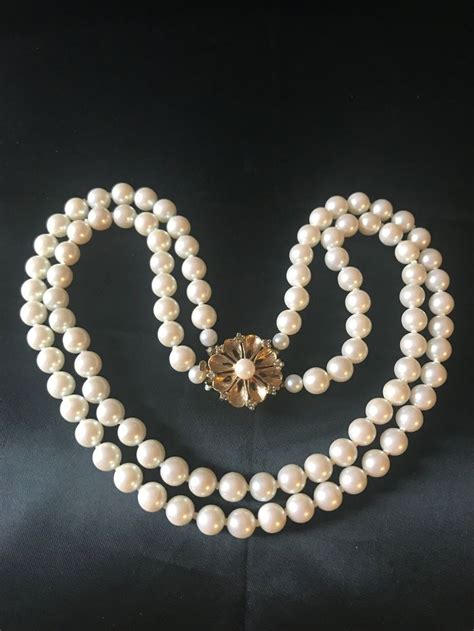 Vintage Japan Double Strand Faux Pearl Necklace Gold Tone Etsy Gold