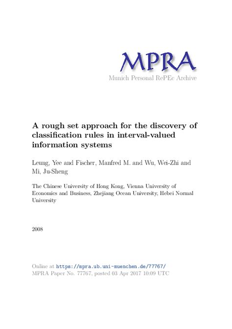 pdf a rough set approach for the discovery of classification rules in interval valued