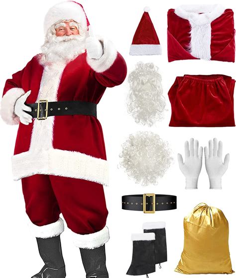 Santa Suit Christmas Santa Claus Costume For Men Women Adult Costume Santa 10pc