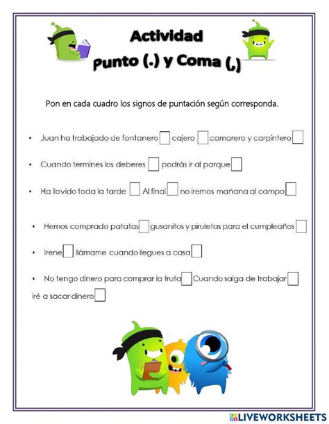 La Coma Y El Punto Interactive Worksheet