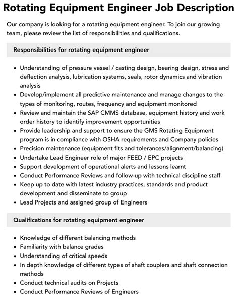 Rotating Equipment Engineer Job Description Velvet Jobs