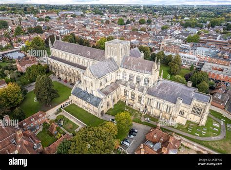 The Drone Aerial View Of Winchester Cathedral And City England The