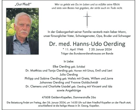 Alle Traueranzeigen für Hanns Udo Oerding trauer rp online de