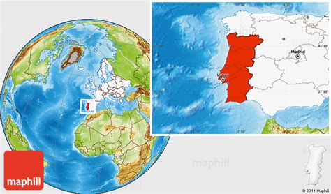 Physical Location Map Of Portugal Highlighted Continent