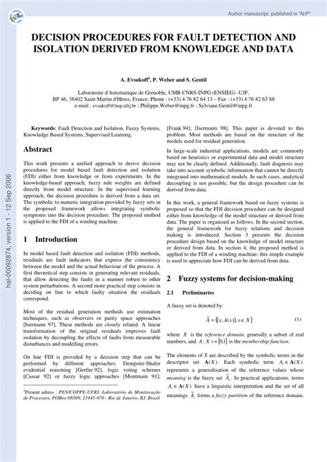 pdf decision procedures for fault detection and isolation derived from knowledge and data