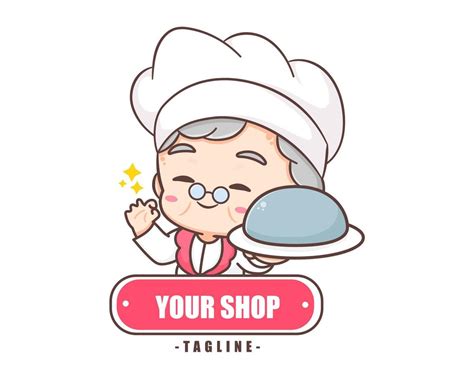 Linda Caricatura De La Abuela Chef Arte Vectorial Del Logotipo De