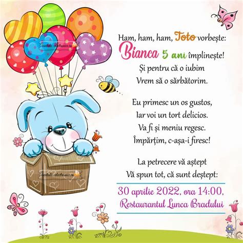 Invitatie La Petrecere De Copii Cu Catel Si Baloane Birthday Party