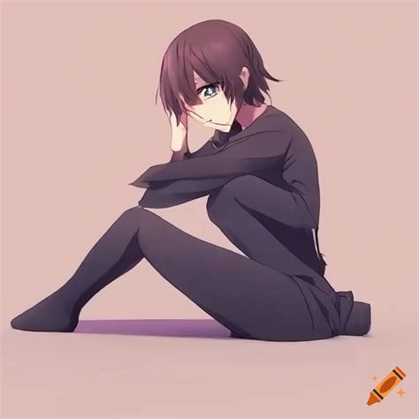 Anime Character Sitting With Knees Bent And Hands On Knees
