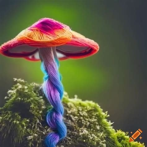 Artistic Depiction Of A Colorful Floss Mushroom Growing On Moss