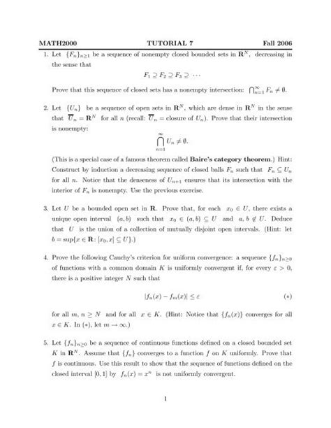 math2000 tutorial 7 fall 2006 1 let {f n}n≥1 be a sequence