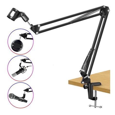 Braço Suporte Pedestal De Mesa Articulado Para Microfone Webcam Ring