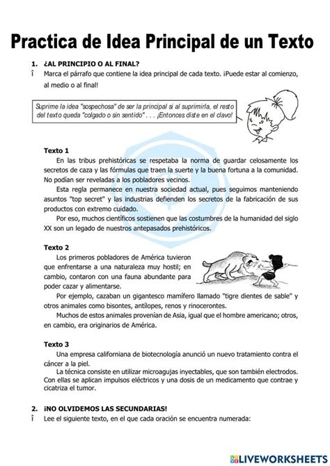 Ficha Interactiva De Ideas Principales Y Secundarias De Un Texto Para