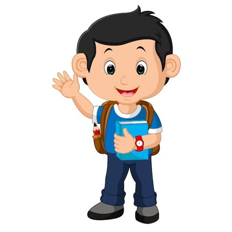 Dibujos animados de niño de escuela caminando Vector Premium