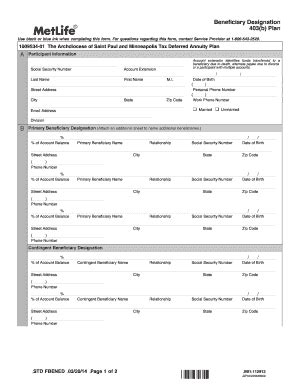 Fillable Online Archspm MetLife Beneficiary Designation Archdiocese