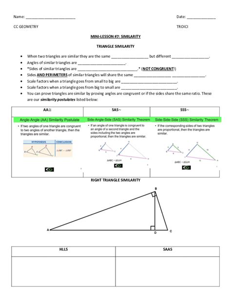 Fillable Online Similar Triangles Formulas Properties Theorems