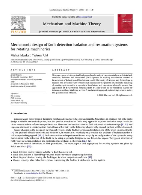 pdf mechatronic design of fault detection isolation and restoration systems for rotating