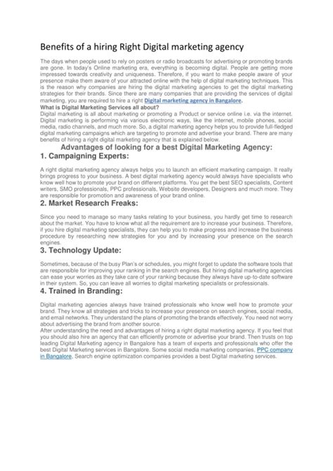 Ppt Top Benefits Of Hiring A Digital Marketing Agency Powerpoint