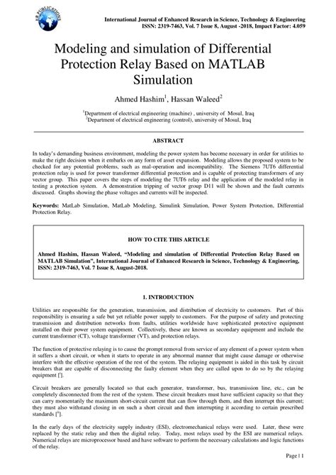 pdf modeling and simulation of differential protection relay based on matlab simulation