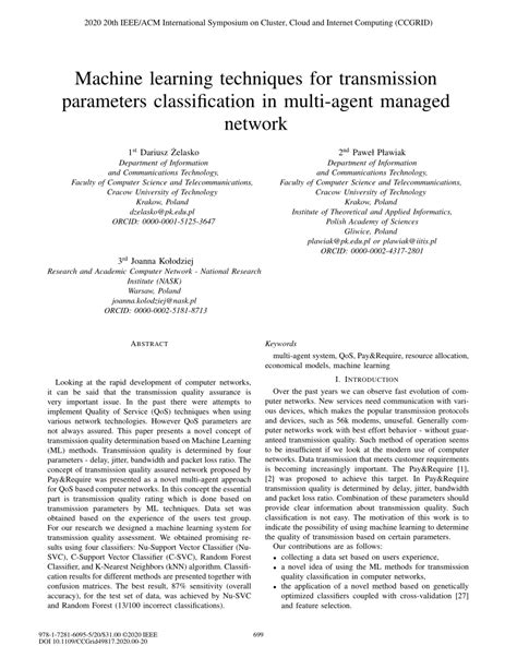 pdf machine learning techniques for transmission parameters classification in multi agent