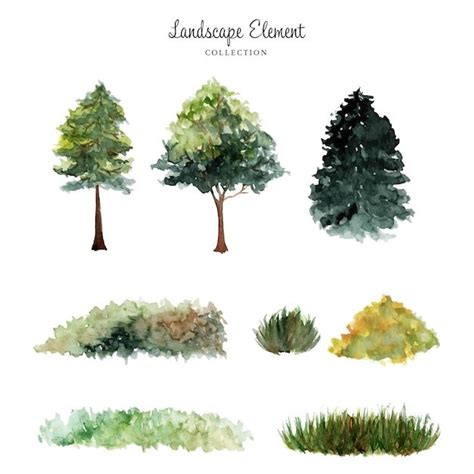 Free Vector Landscape Element Watercolor Collection Watercolor