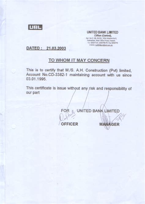 Bank Account Maintenance Certificate Ubl TUTORE ORG Master Of Documents