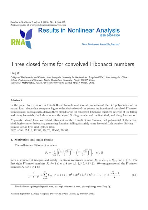 pdf three closed forms for convolved fibonacci numbers