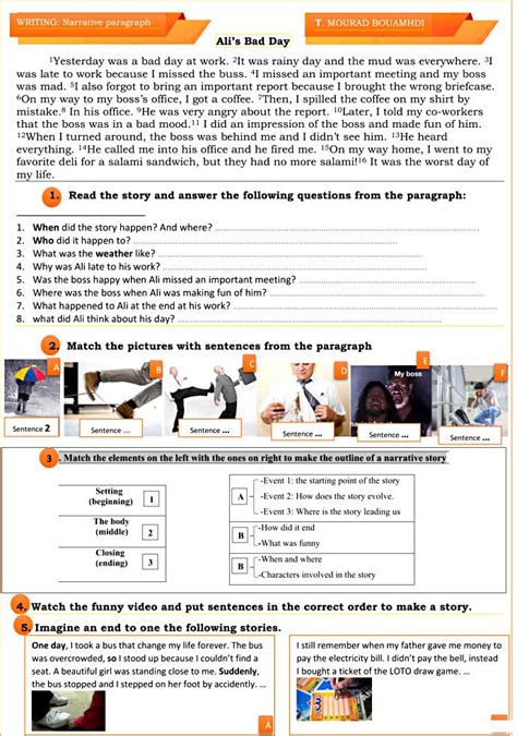 Narrative Paragraph Worksheet Lesson