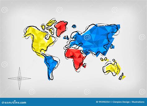 World Map Low Poly Art Doodle Illustration Concept Stock Vector