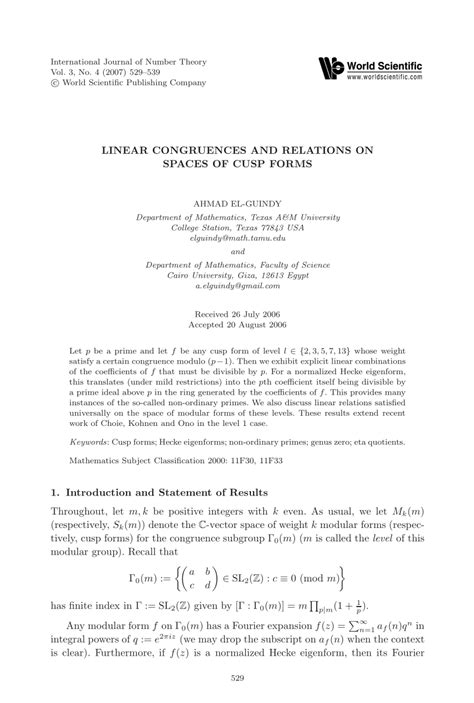 pdf linear congruences and relations on spaces of cusp forms