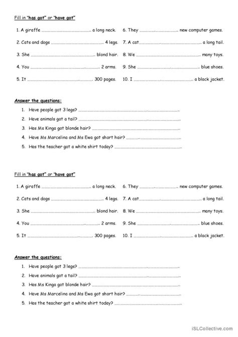 Have Got English Esl Worksheets Pdf Doc