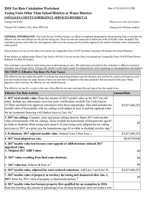 Fillable Online 2019 Sample Tax Rate Calculation Worksheet Fax