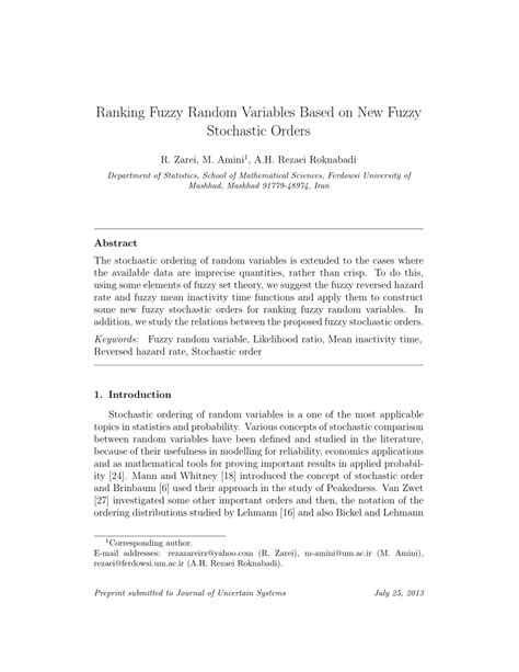 pdf ranking fuzzy random variables based on new fuzzy stochastic orders