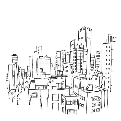 城市素描 建筑景观全景 从屋顶的窗户欣赏 普通城市 手绘黑色 向量例证 插画 包括有 墨水 例证 164783721