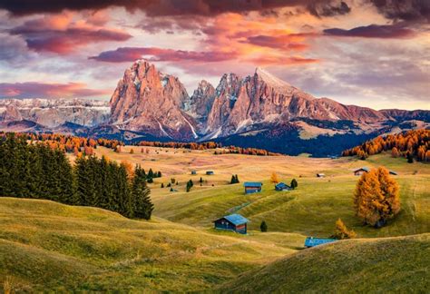 4K Landscape Valley Sunset Trees Italy Forest Mountains Nature