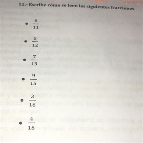 Escribe Como Se Leen Las Siguientes Fracciones Porfavor Lo Necesito