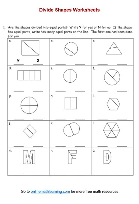 Divide Shapes Worksheets First Grade Printable Worksheets Library