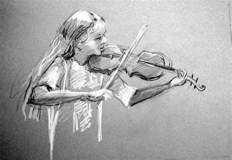 Girl With Violin Drawing By June Schneider Pixels