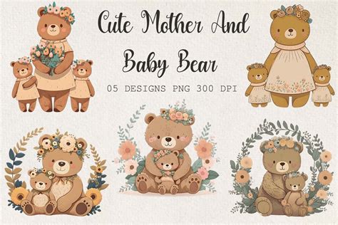 Cute Mother And Baby Bear Clipart Graphic By Foxmia Creative Fabrica