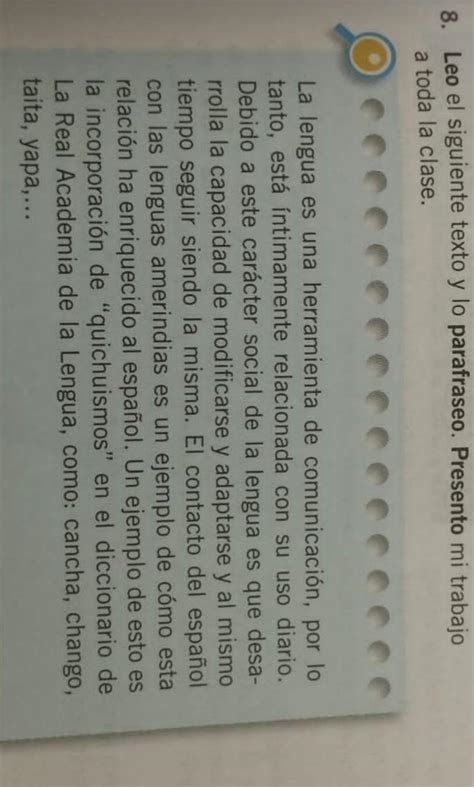 Leo El Siguiente Texto Y Lo Parafraseo Present Mi Trabajo A Toda La